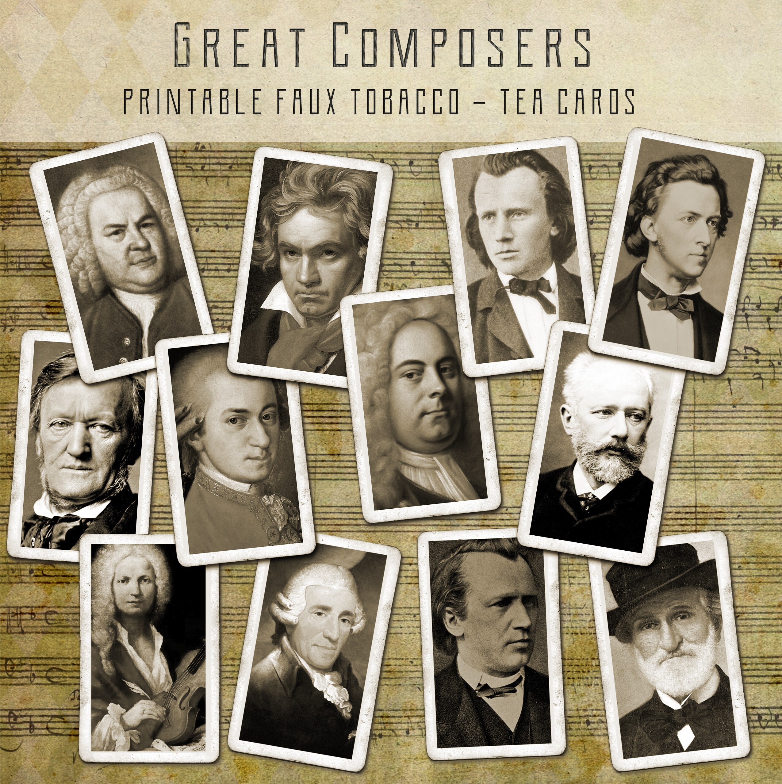 Great Composers - Printable Digital Faux Tea/tobacco Cards - Etsy