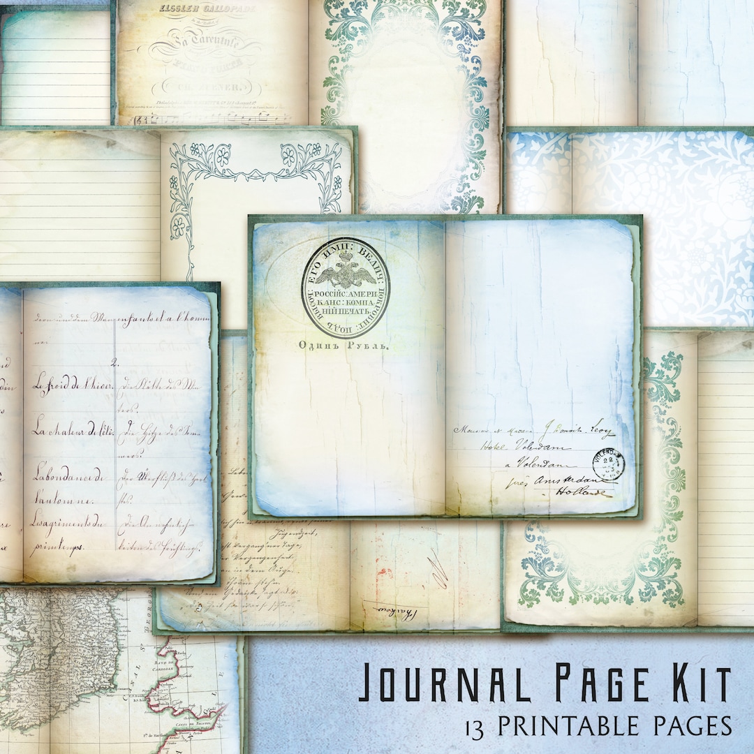 Subtle Blue Printable Journal Page Kit Bordered, Lined and Plain Grunge ...