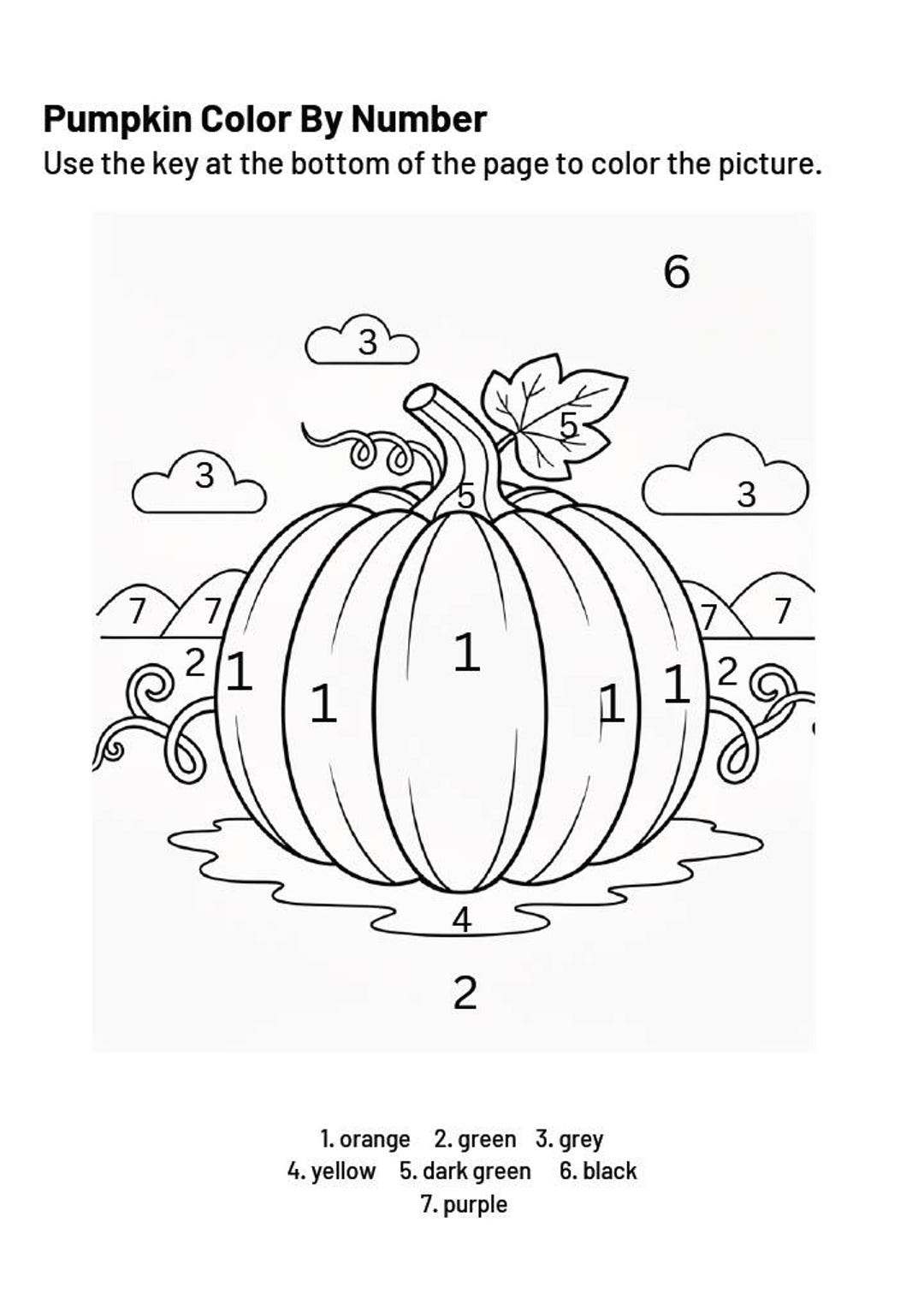 Pumpkin Color by Number Printable Page - Etsy