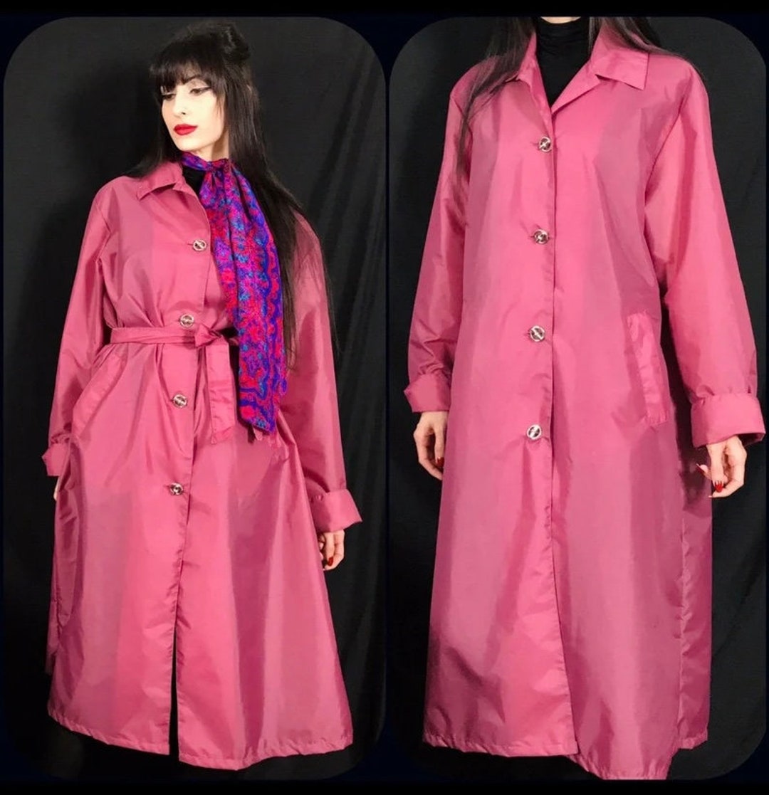 Vintage 80s Long Raspberry Raincoat Nylon Silver Buttns - Etsy UK