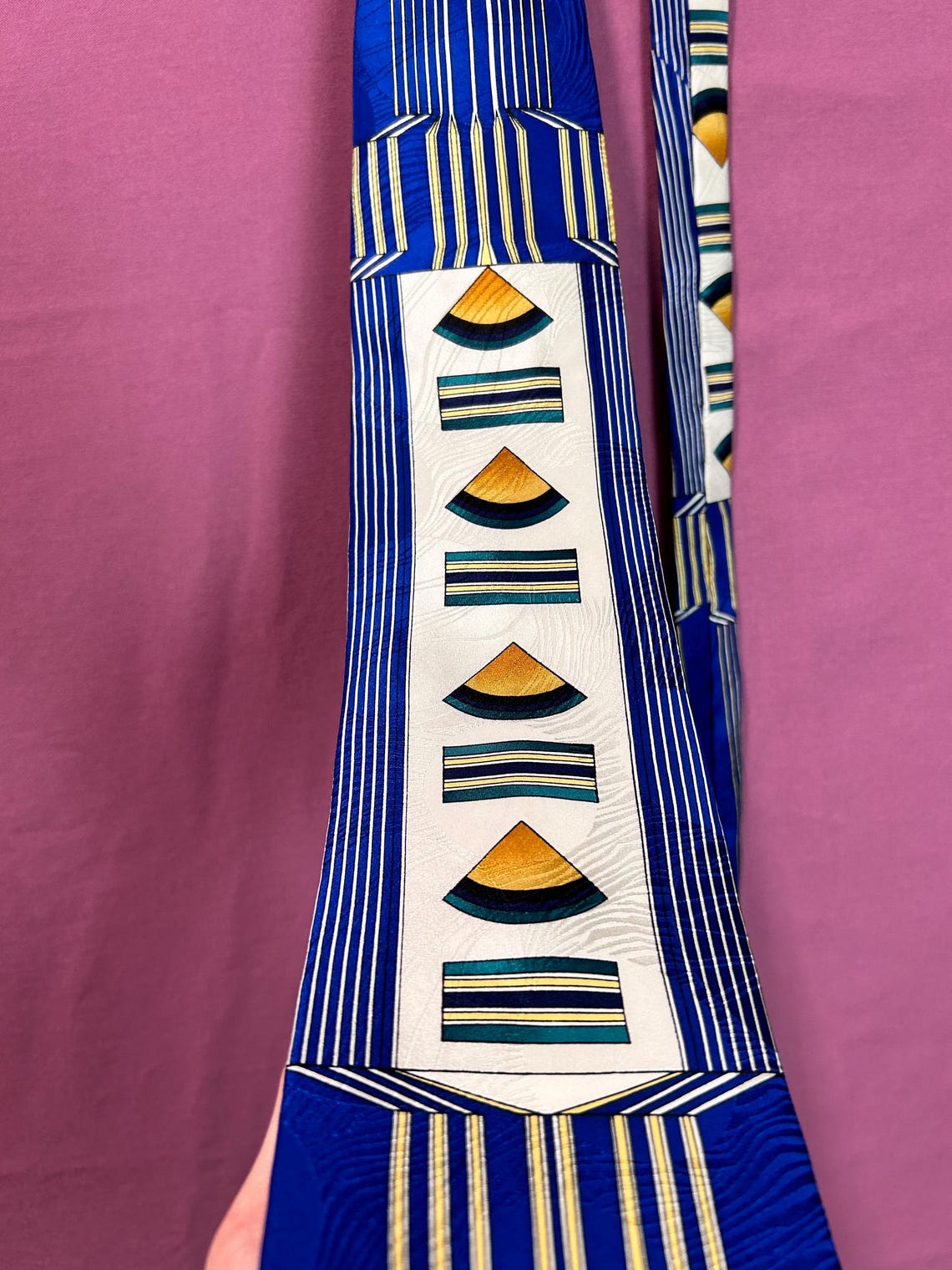 Vintage 80s Silk Blue and Gold Art Deco / Egyptian/ Masonic Necktie - Etsy