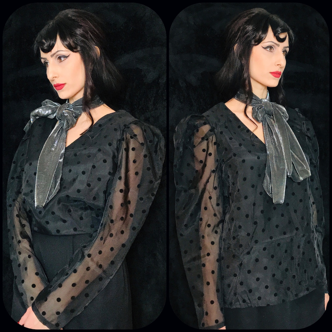 Black Long Sleeved Puffed Shoulder Blouse With Velvet - Etsy