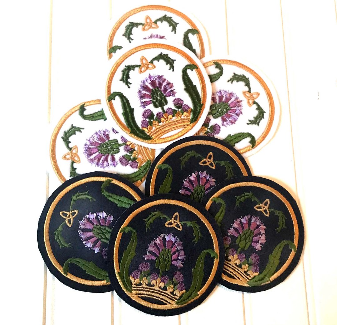 Vintage Style Scot's Thistle and Crown Blue or White Vintage Felt Patch ...