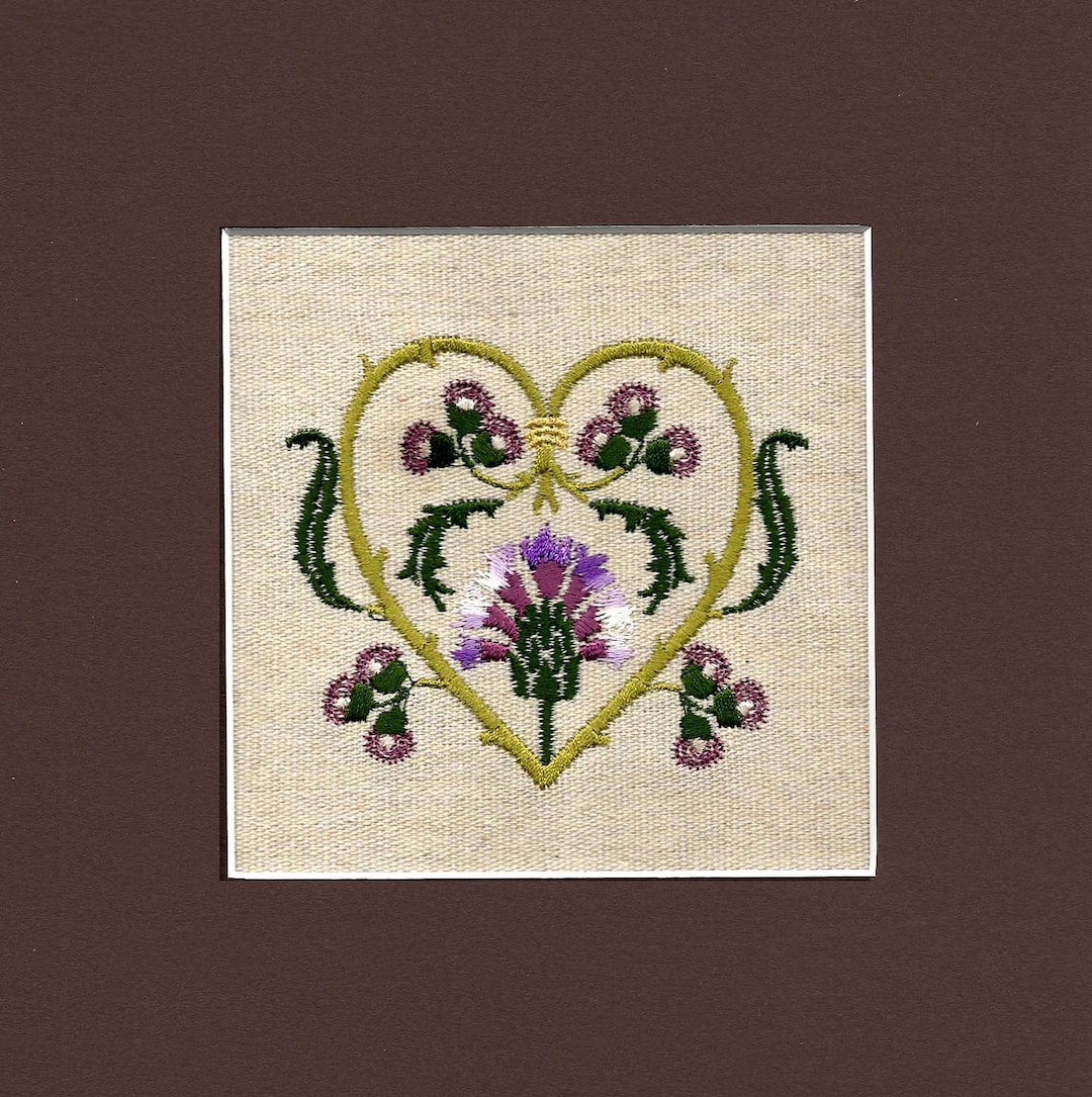 Scots Tudor Thistle Heart Matted Embroidered Picture - Etsy
