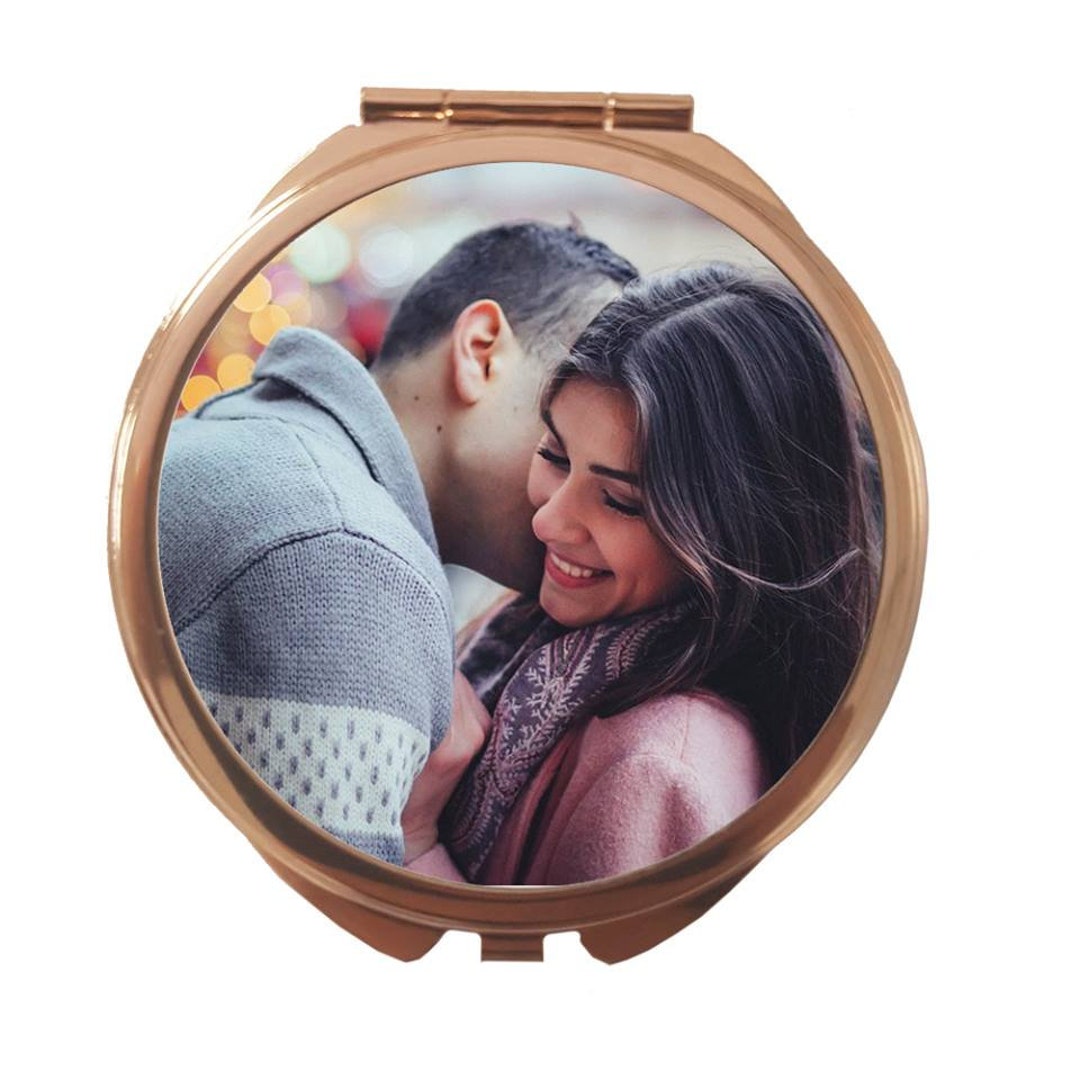 Exclusive Rose Gold Round Personalized Compact Mirror Photo Mirror ...