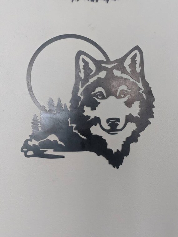 Metal Wolf Scene With Moon and Mountains | Etsy