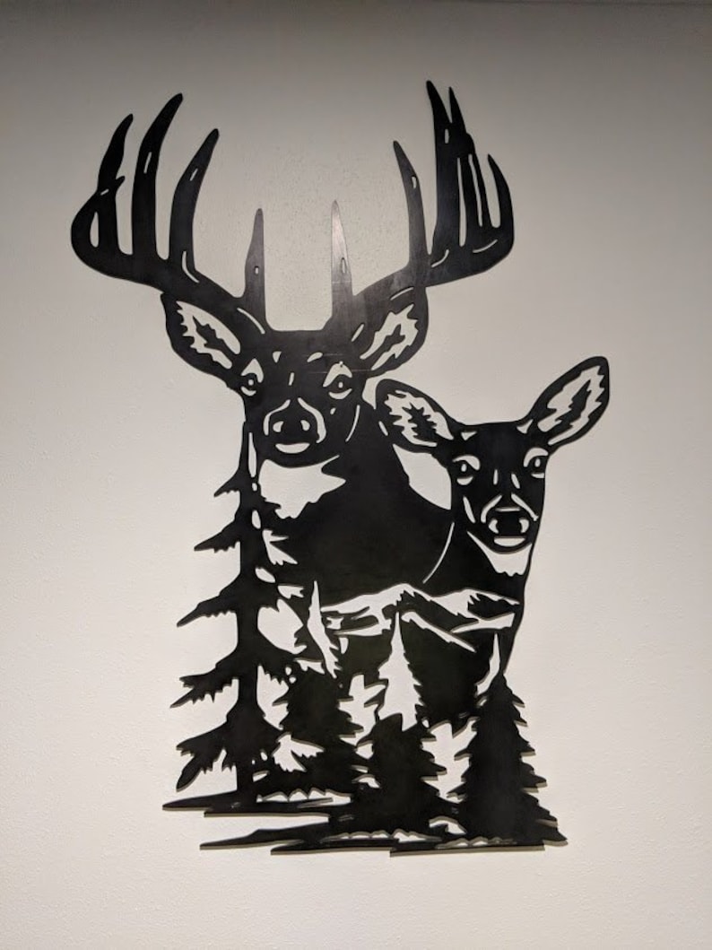 Deer Buck and Doe With Mountain and Woods Scene Metal Cutout - Etsy