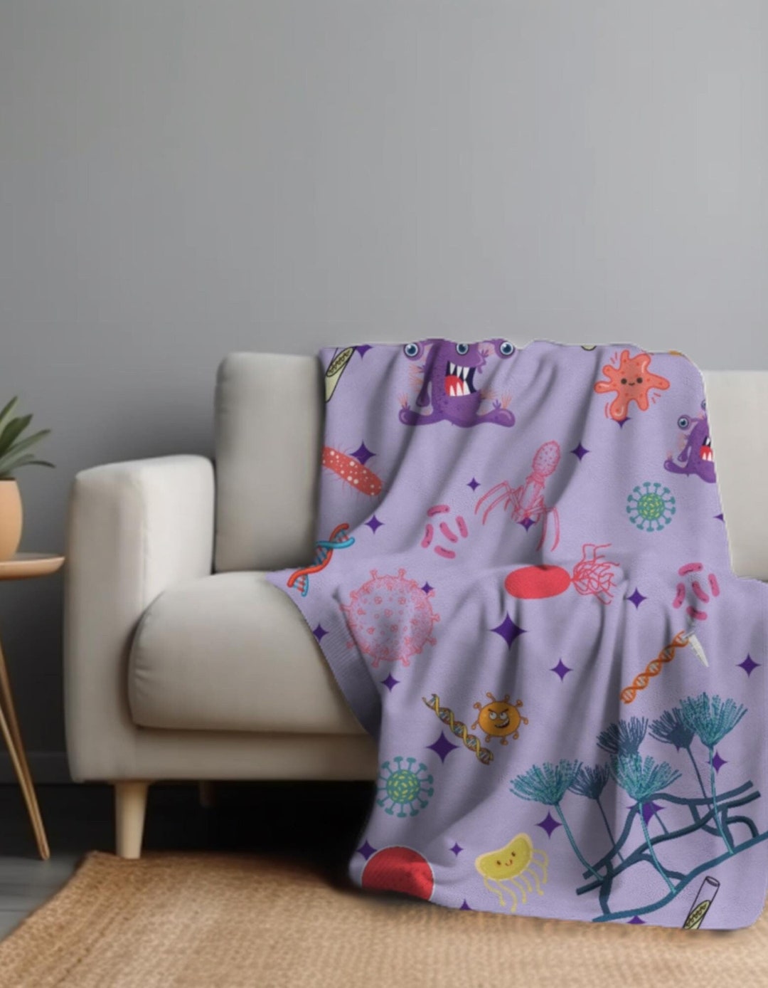 Microbiology Gifts, Velveteen Cozy Blanket Featuring Microbes and ...