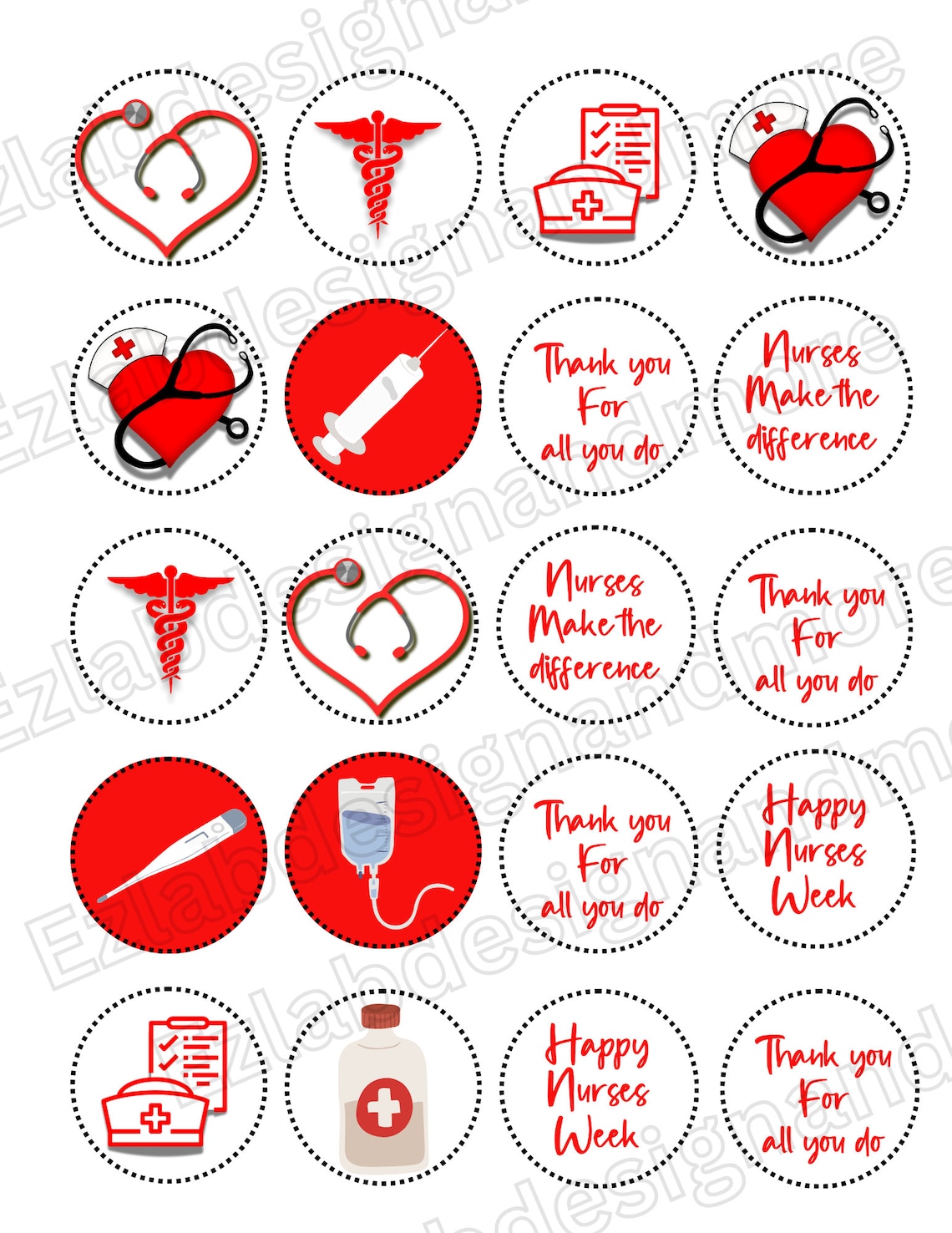 Nurses Week Cupcake Toppers, Printable Cupcake, Cake Toppers for Nurses ...