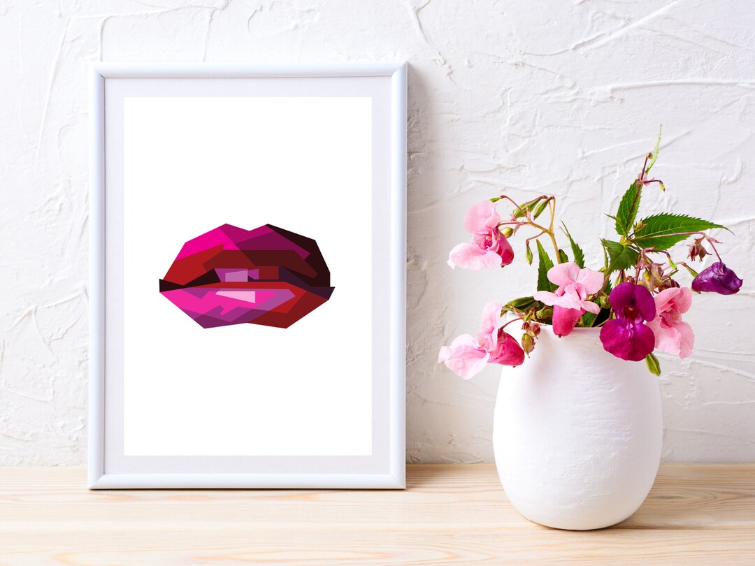 Lips Print, Modern Digital Printable Art, Modern Pixel Lips, Salon ...