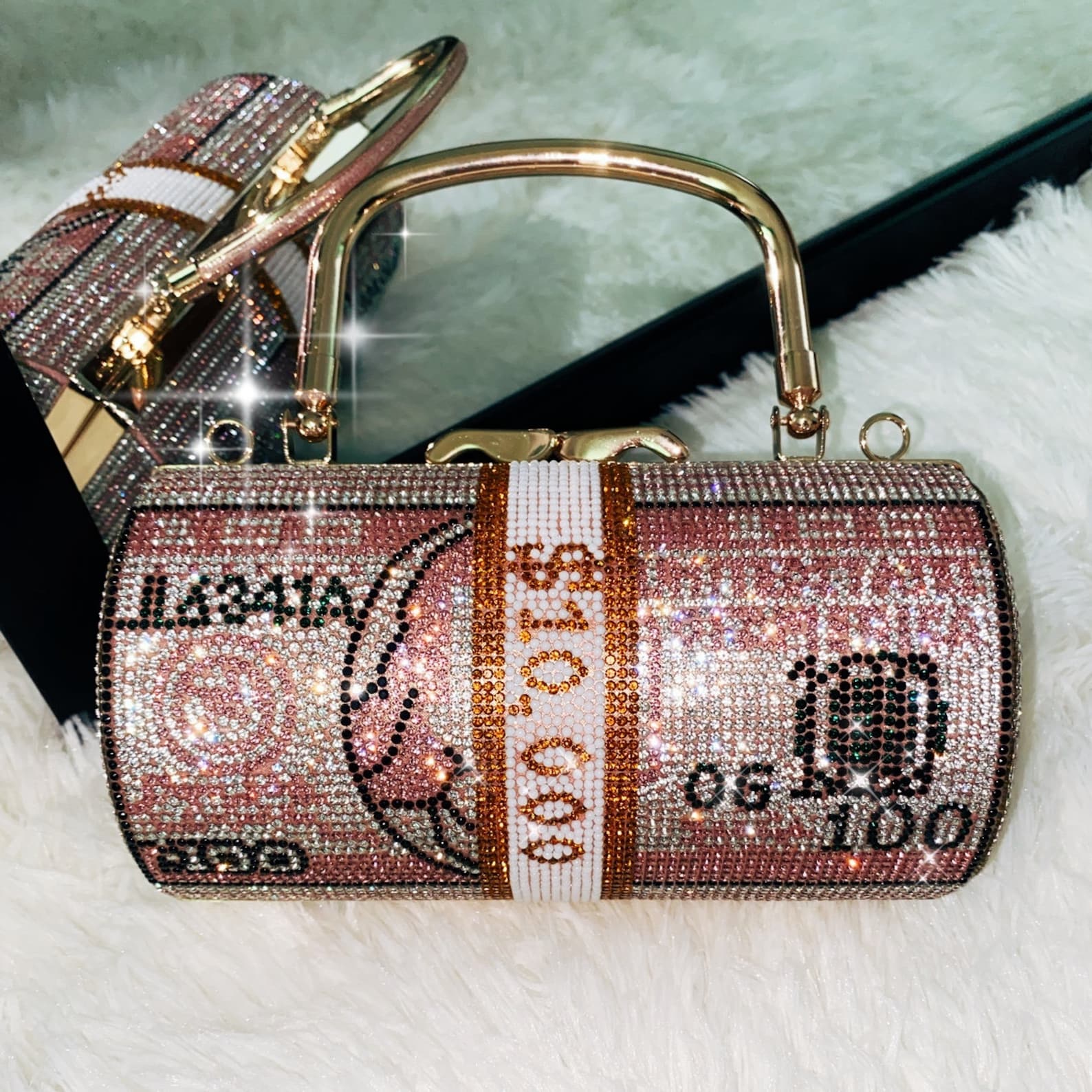 100 Dollar Bill Clutch,dollar Handbag .ladies Bling Rhinestone Hand Bag ...