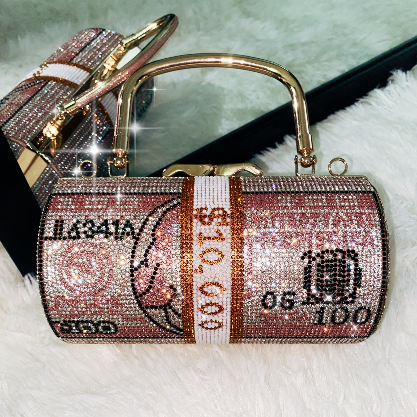 100 Dollar Bill Clutch,dollar Handbag .ladies Bling Rhinestone Hand Bag ...
