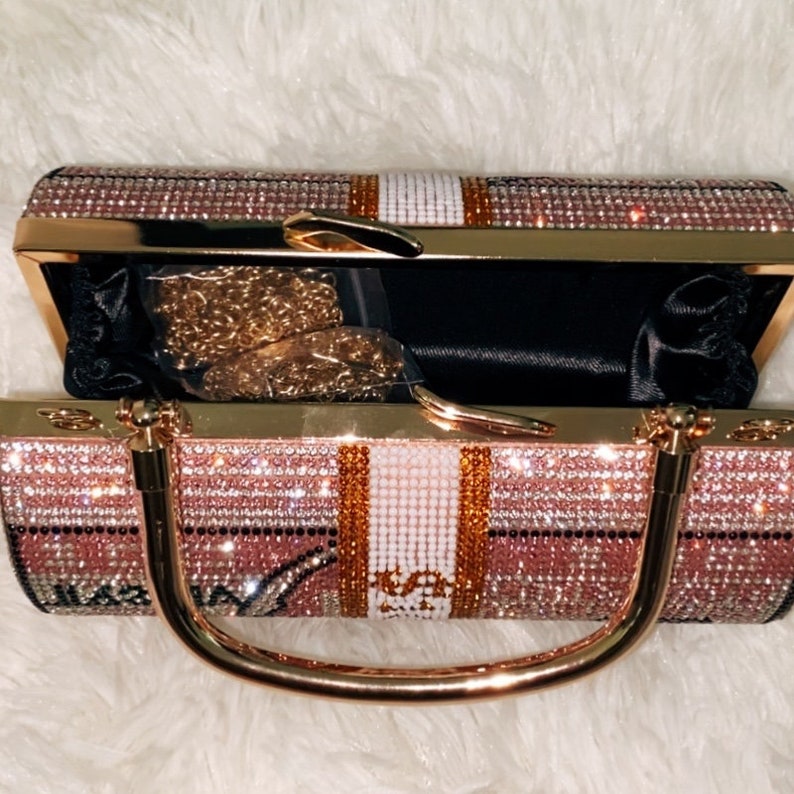 100 Dollar Bill Clutch,dollar Handbag .ladies Bling Rhinestone Hand Bag ...