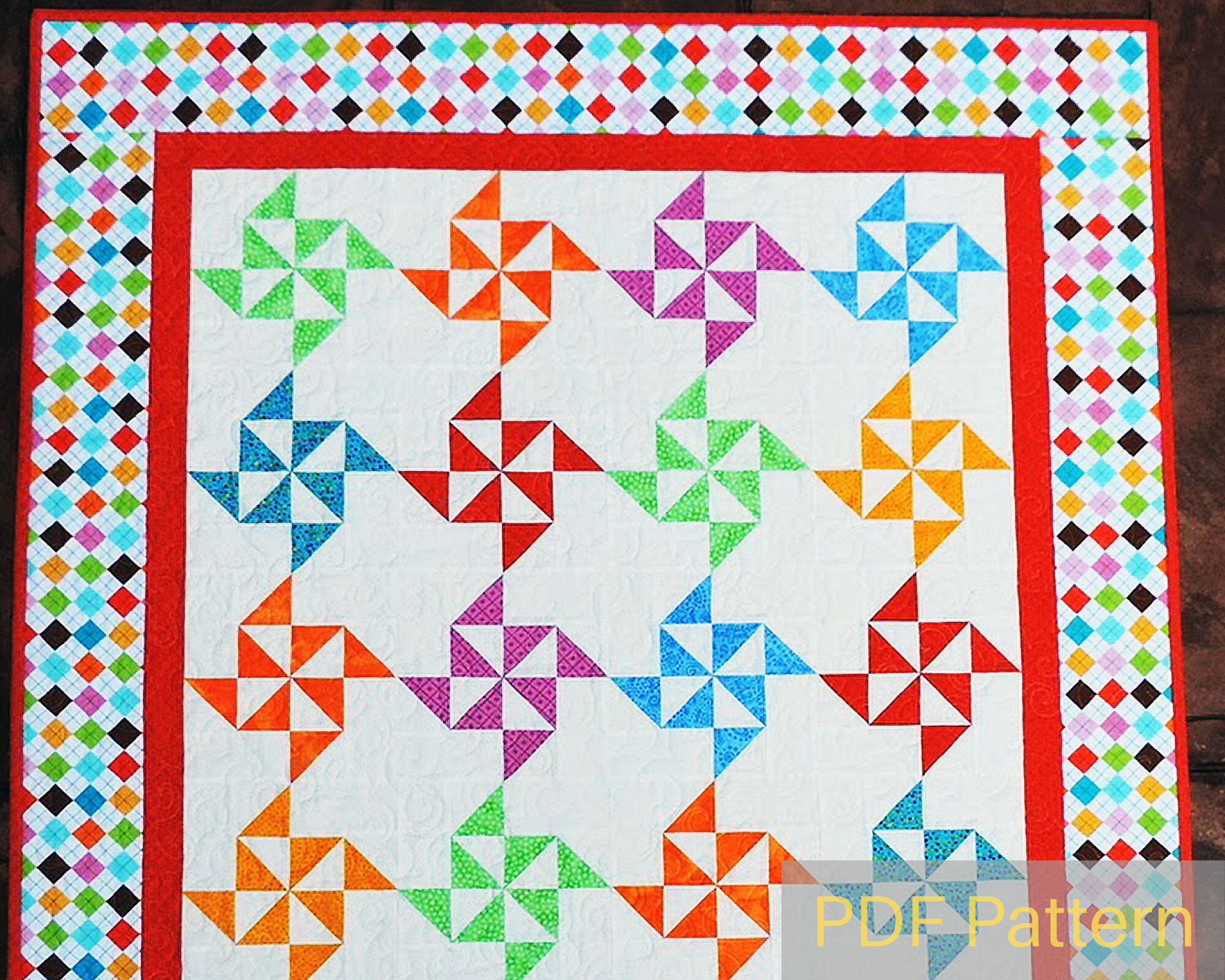 Colourful Pinwheel Baby Quilt Pattern for the Beginner Quilter, Half ...