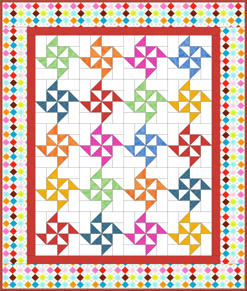 Colourful Pinwheel Baby Quilt Pattern for the Beginner Quilter, Half ...