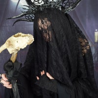 Holy Mother Ritual Veil – Cascading Black Lace & Navy Headpiece - Etsy