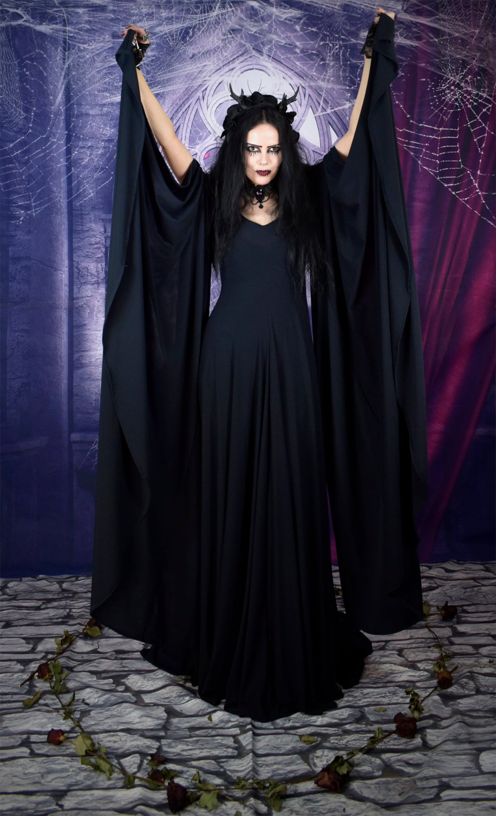 Fae of the Fallen Gown Cotton Elven Goth Witch Medieval - Etsy