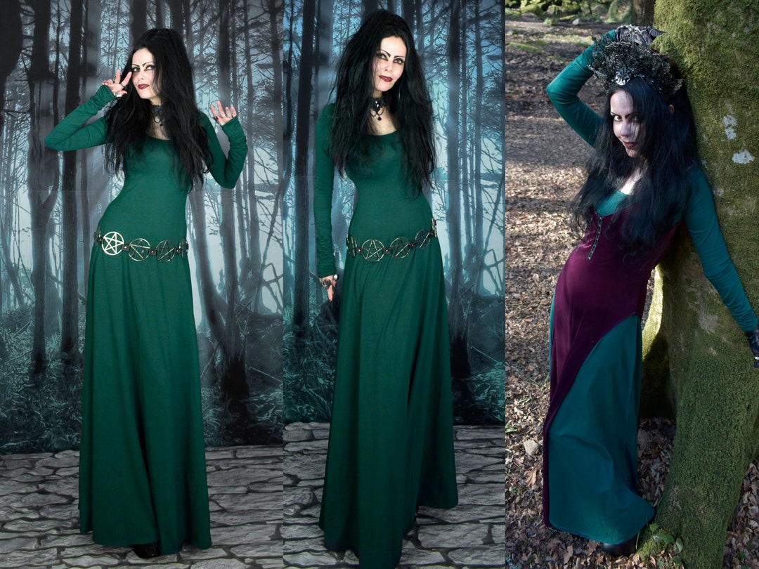 Minerva Witch Dress - Cotton Lycra Long Sleeved Witchy Goth Dress by ...
