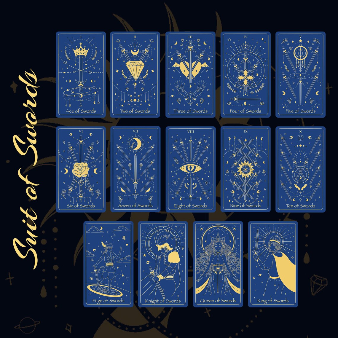Tarot Deck 78 Cards DARK BLUE Gold FOIL Tarot Deck With - Etsy