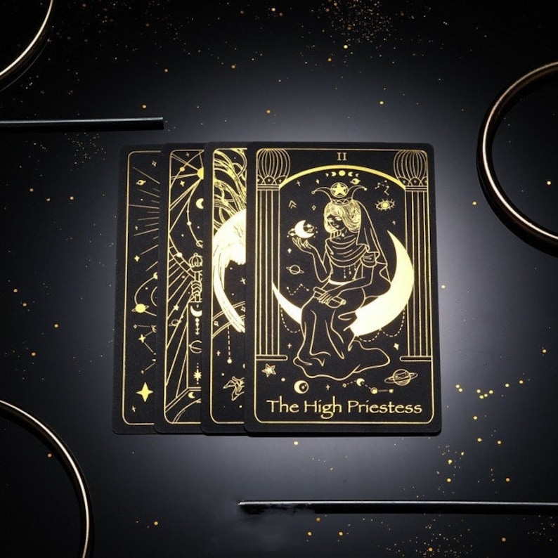 Black Tarot Deck With Downloadable Guide Book 78 Tarot Cards | Etsy
