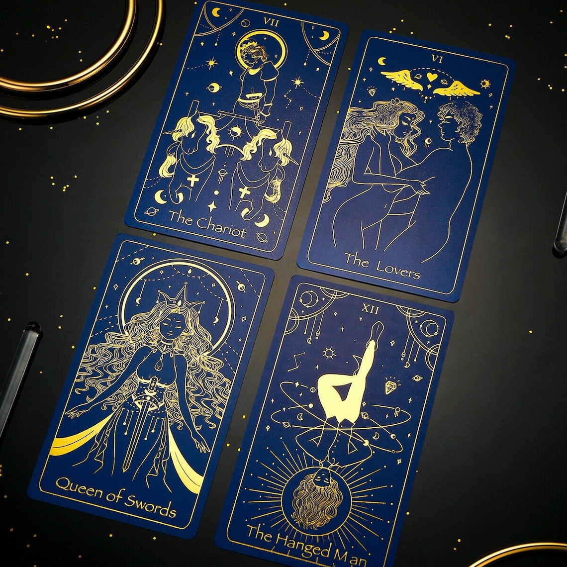 Tarot Deck 78 Cards DARK BLUE Gold FOIL Tarot Deck With - Etsy