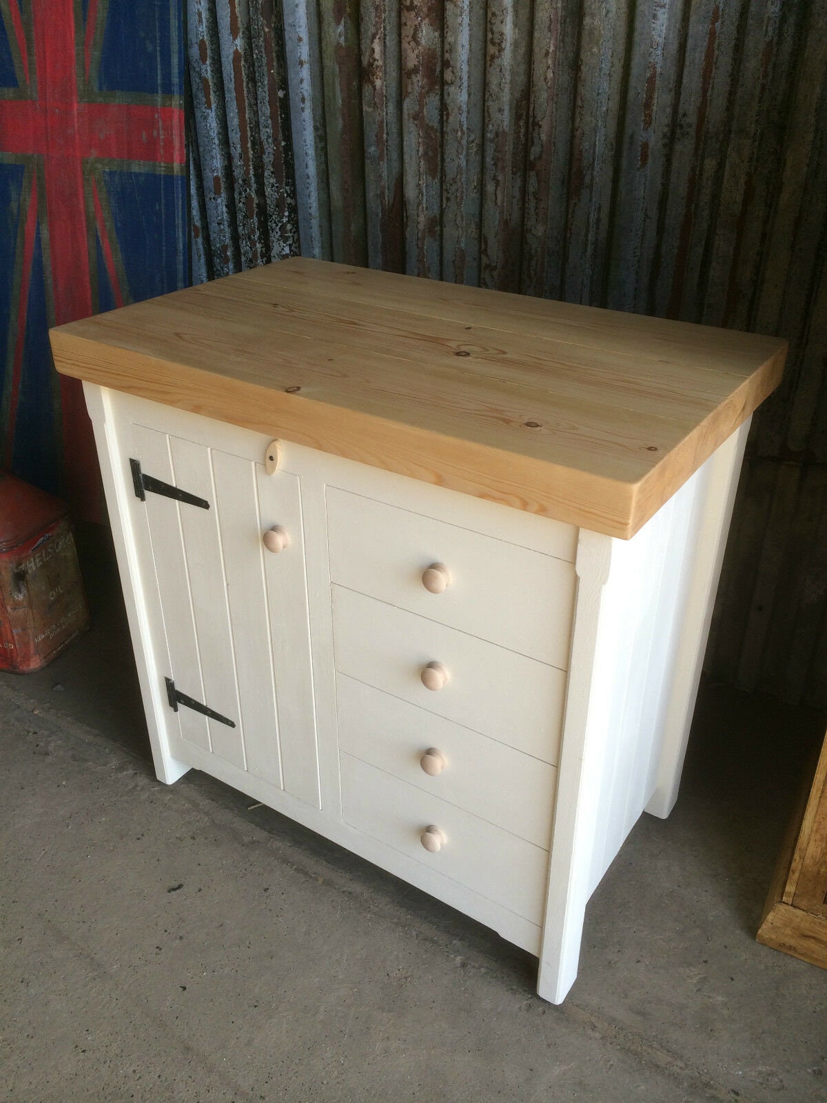 Single Cupboard & Drawer Unit Chunky Pine Top - Etsy