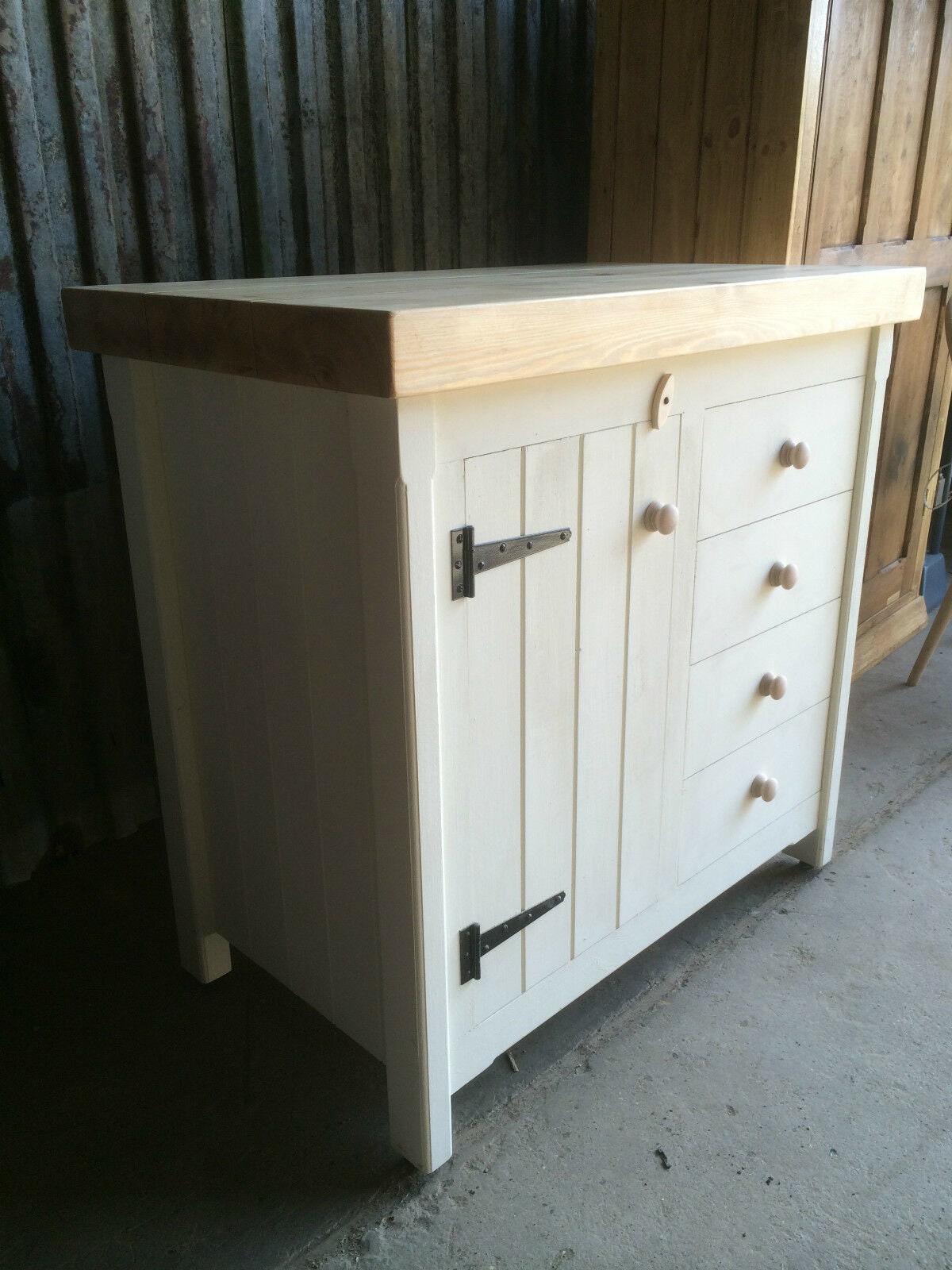 Single Cupboard & Drawer Unit Chunky Pine Top - Etsy