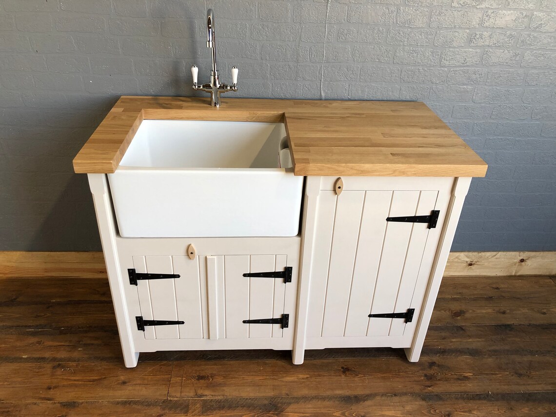 Freestanding Belfast Butler Sink Unit With Cupboard & Oak Top ...