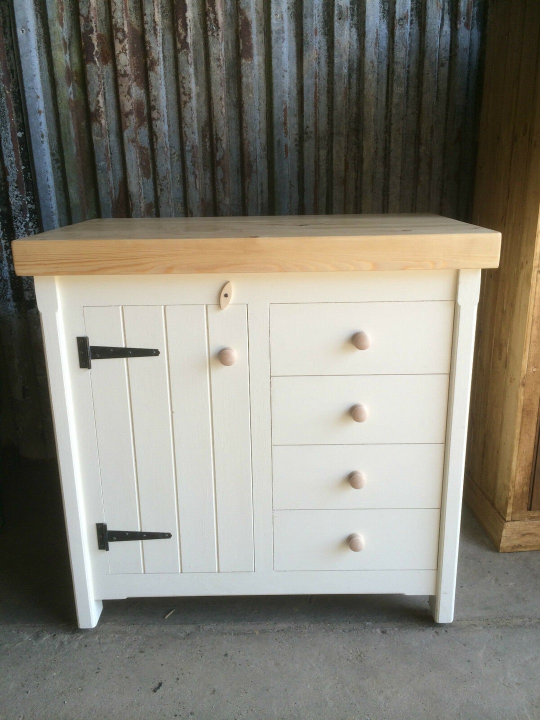 Single Cupboard & Drawer Unit Chunky Pine Top - Etsy