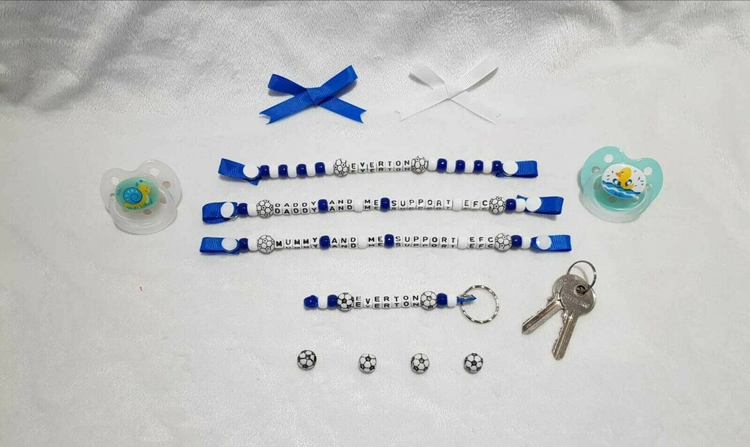 Everton Inspired Dummy Clip, Set, Keyring, Present, Baby, Gift ...