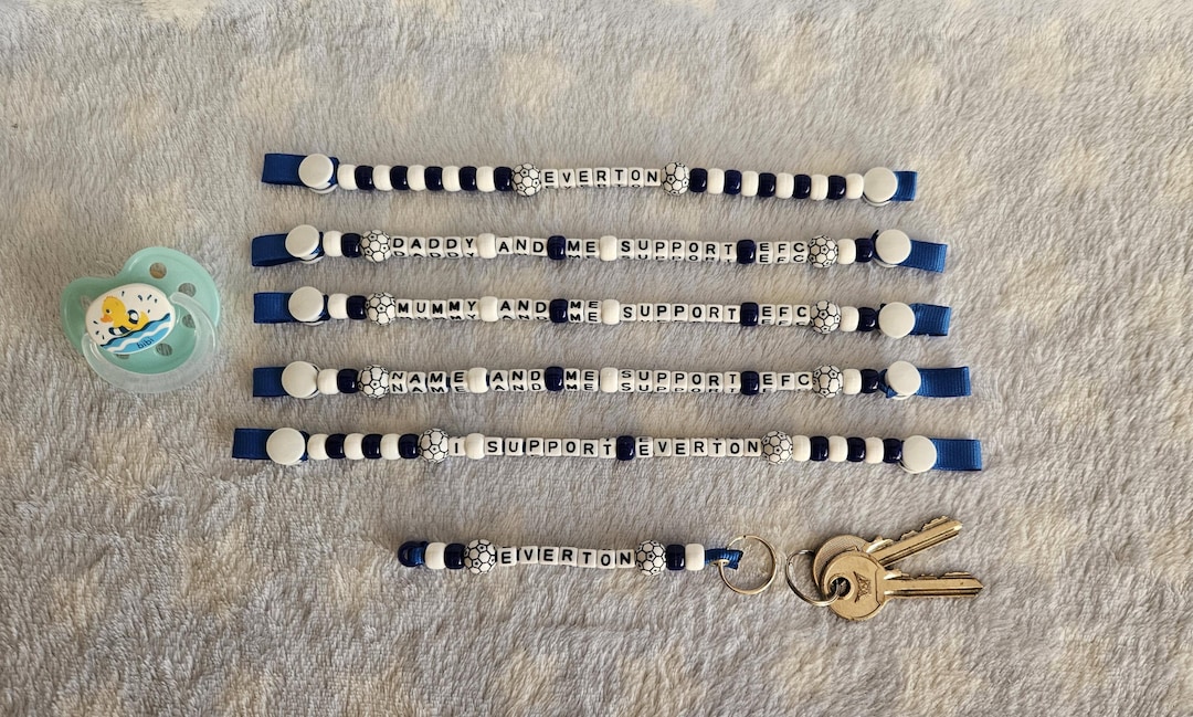 Everton Inspired Dummy Clip, Set, Keyring, Present, Baby, Gift ...