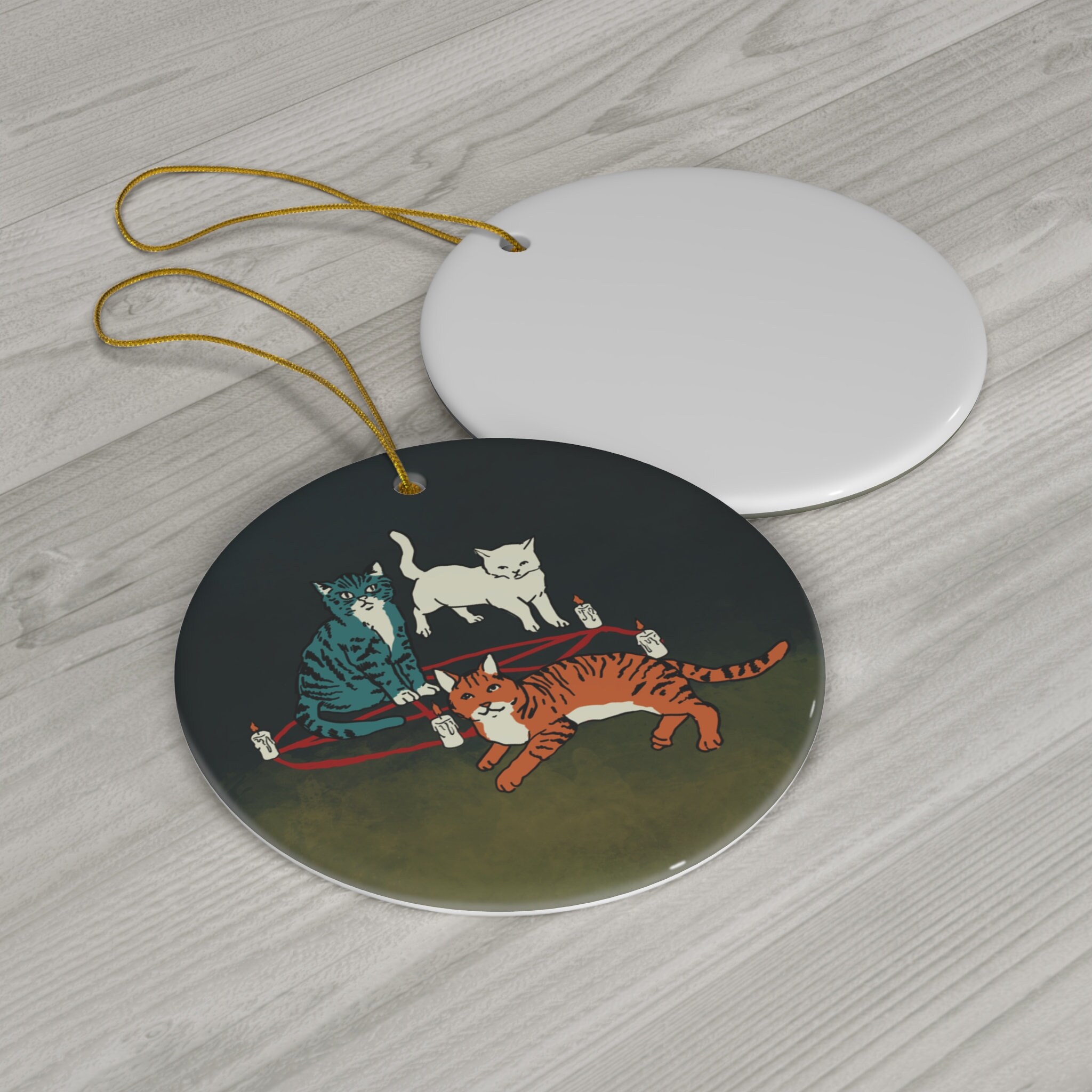 Satanic Cats & Red Pentagram, Ceramic Cat Mom Ornament, Spooky ...