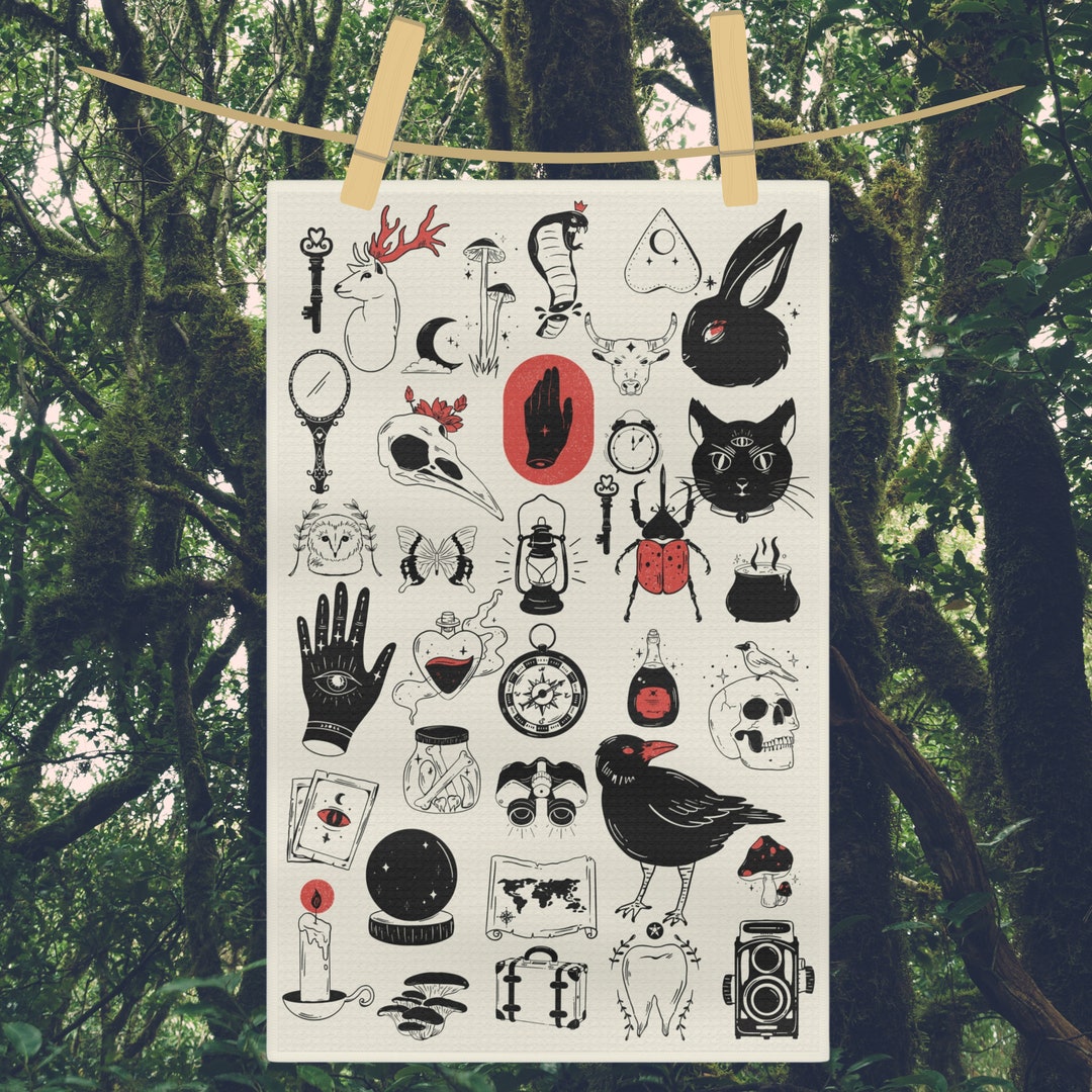 Mystical Devices of Magic, Kitchen Tea Towel, Skulls, Potion Occult ...