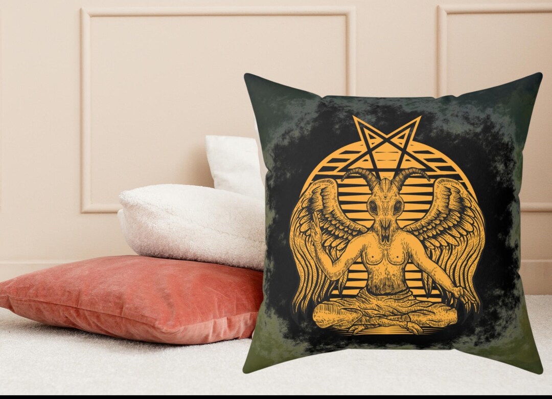 Mystic Baphomet Plush Square Pillow, Gothic Home Decor, Satanic Black ...