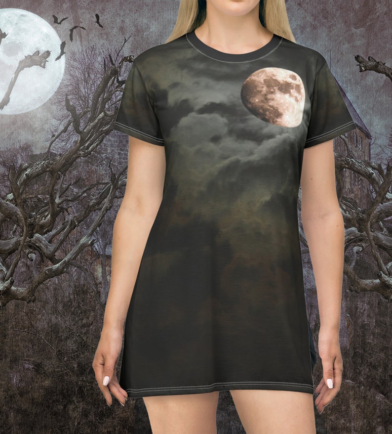 Mystic Night Sky Full Moon T-shirt Dress, Moon Phases, Dark Academia ...