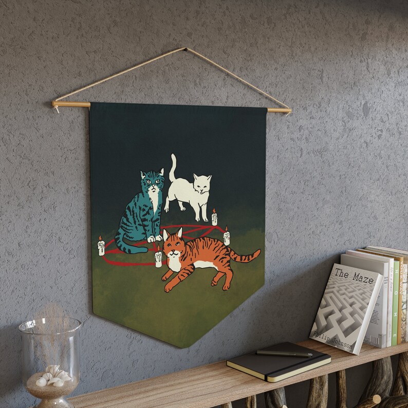 Satanic Kitties Pennant, Cat Lovers Gift, Gothic Satanic Decor, Witchy ...