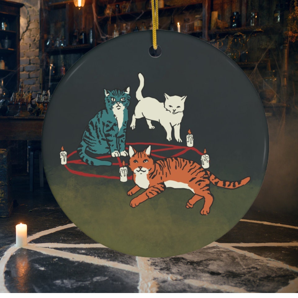 Satanic Cats & Red Pentagram Ceramic Cat Mom Ornament Spooky - Etsy