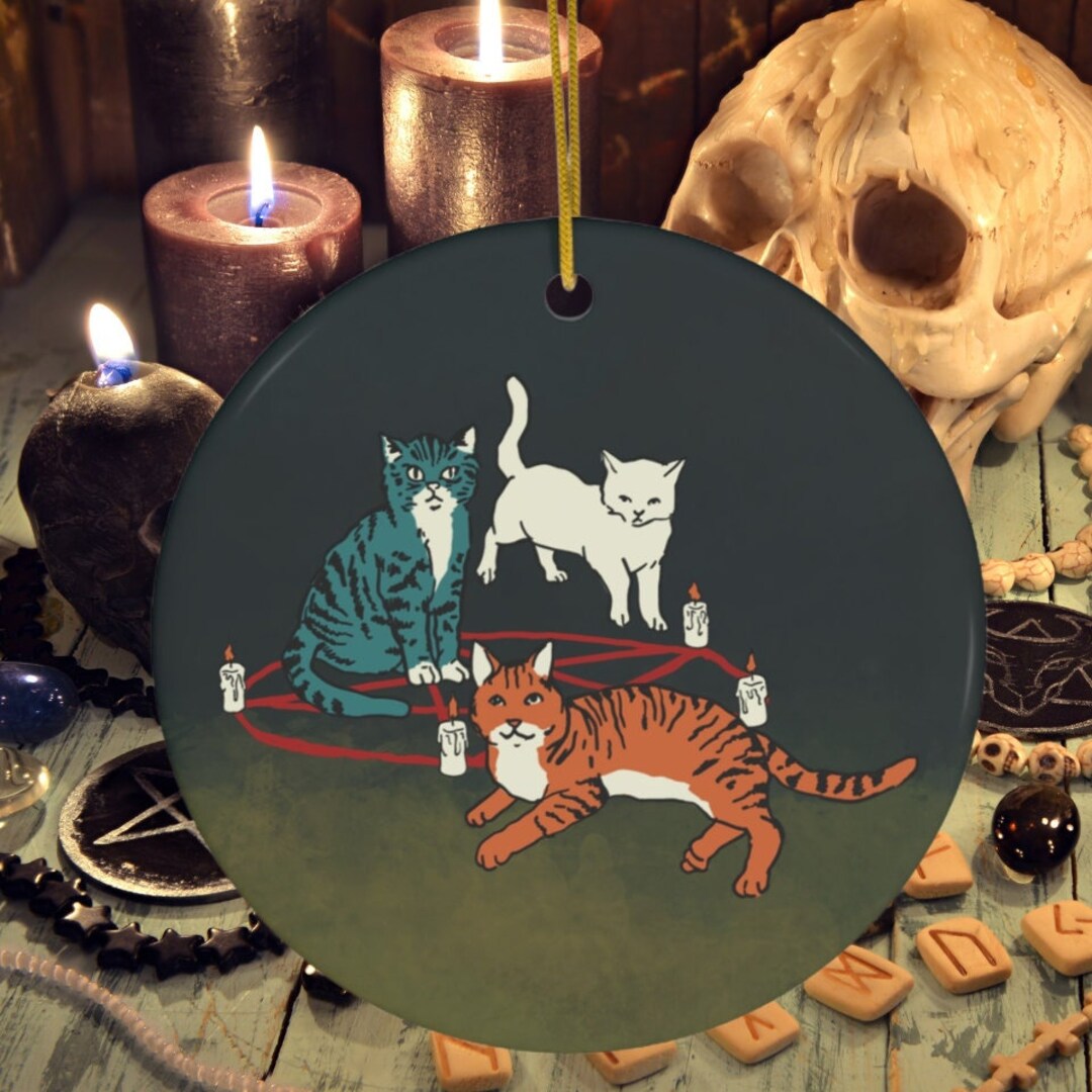 Satanic Cats & Red Pentagram, Ceramic Cat Mom Ornament, Spooky ...