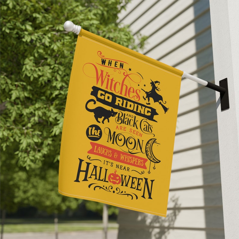 Witches and Black Cats Halloween Garden Flag | Banner, Moon, Spooky ...