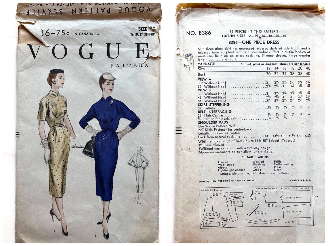 Vintage Vogue Dress Pattern Retro Sewing Pattern Vogue 8386 - Etsy