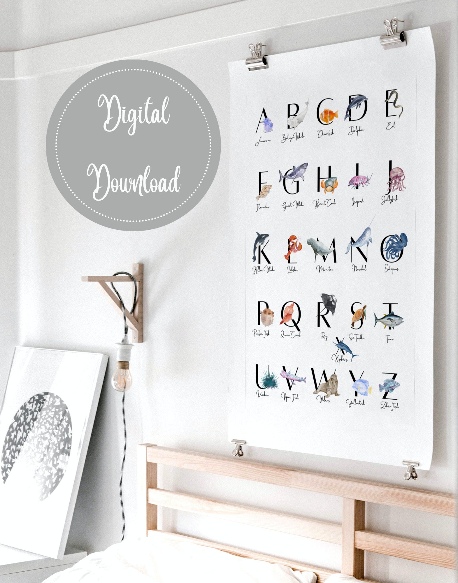 Printable Alphabet Sea Creatures Wall Art, Instant Download, Sea Animal ...