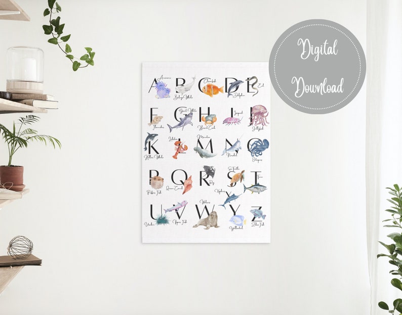 Printable Alphabet Sea Creatures Wall Art Instant Download - Etsy
