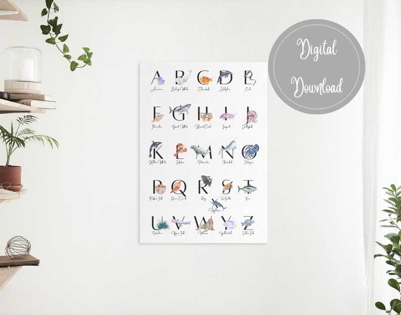 Printable Alphabet Sea Creatures Wall Art, Instant Download, Sea Animal ...