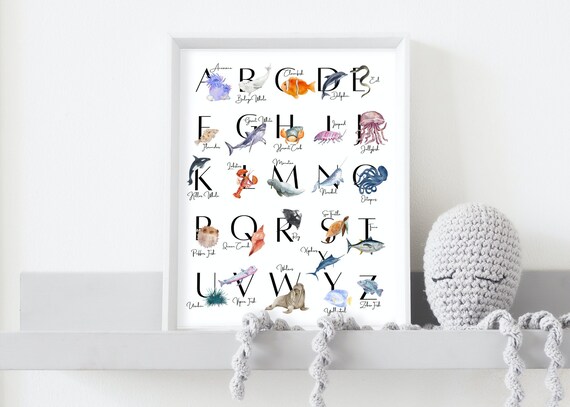 Printable Alphabet Sea Creatures Wall Art Instant Download - Etsy