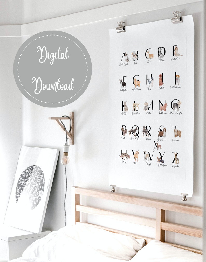 Printable Alphabet Dog Breeds Wall Art, Instant Download, Dog Nursery ...