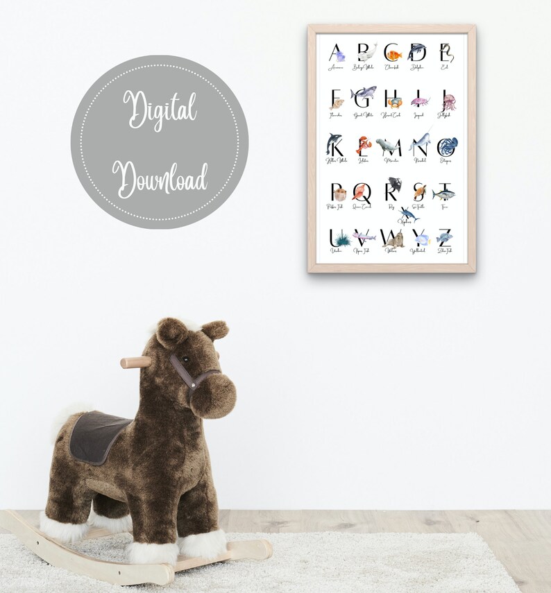Printable Alphabet Sea Creatures Wall Art, Instant Download, Sea Animal ...