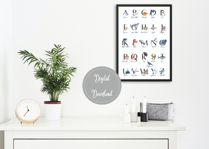 Printable Alphabet Sea Creatures Wall Art, Instant Download, Sea Animal ...