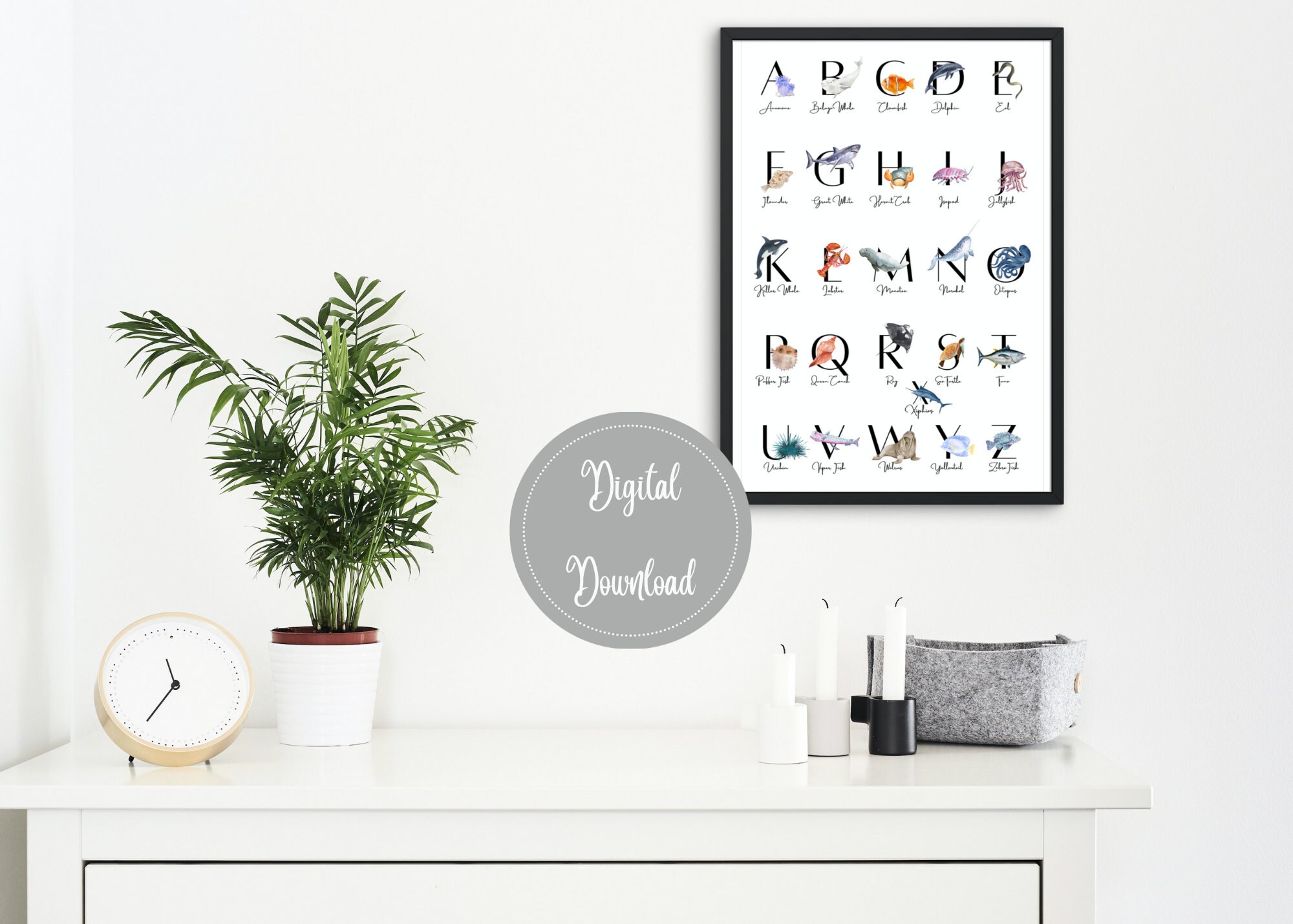 Printable Alphabet Sea Creatures Wall Art, Instant Download, Sea Animal ...