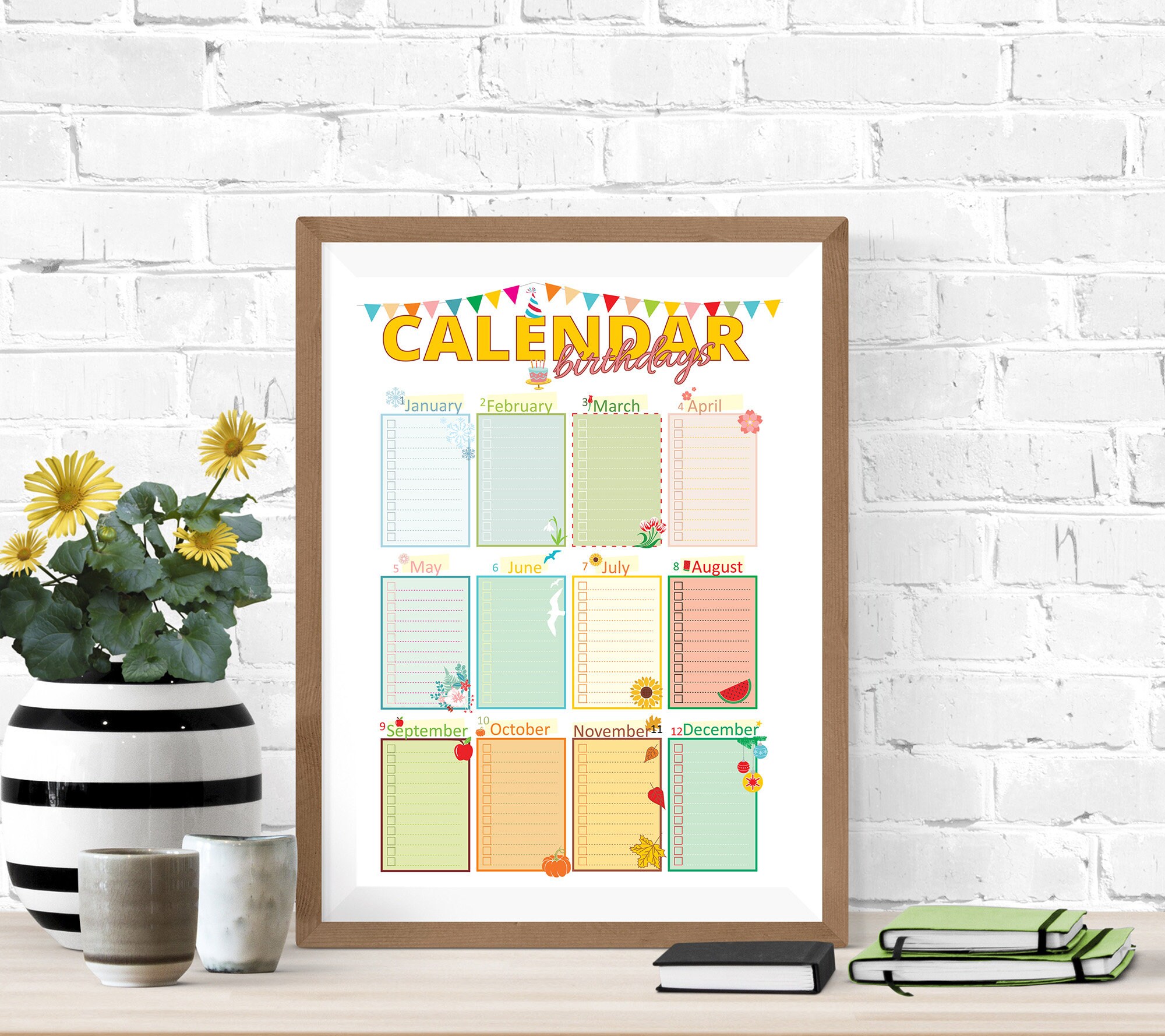 Birthday Calendar Printable Fillable Editable, Perpetual Calendar ...