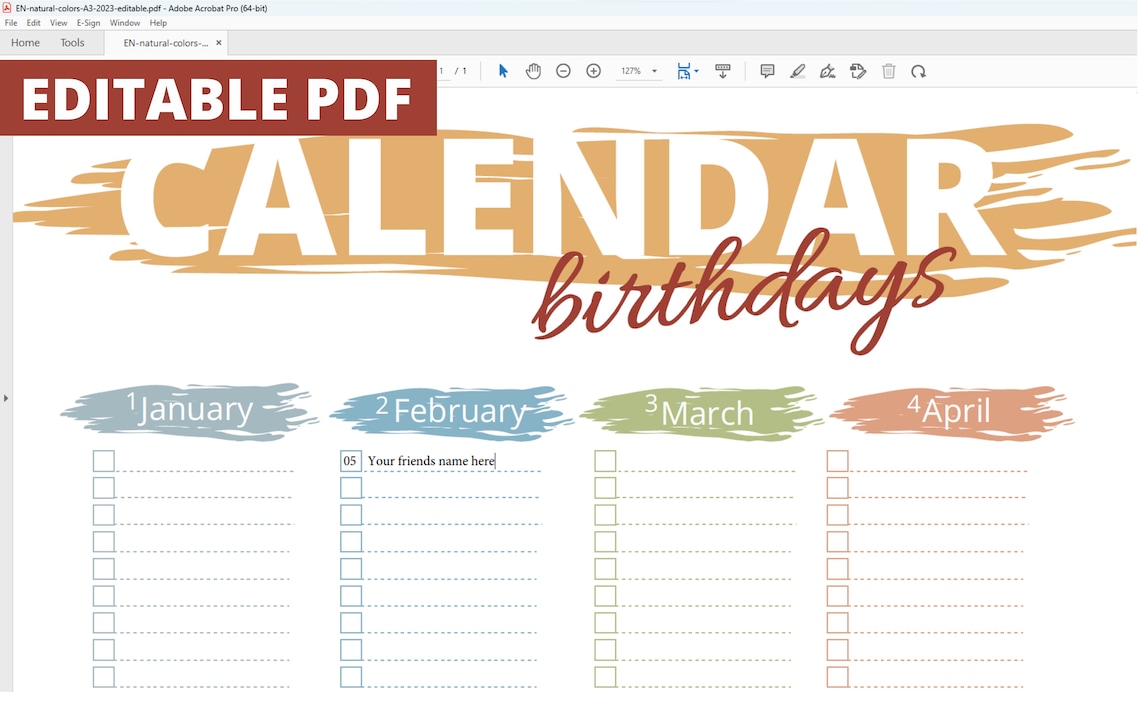 Birthday Calendar Printable Editable, Perpetual Calendar, Family ...